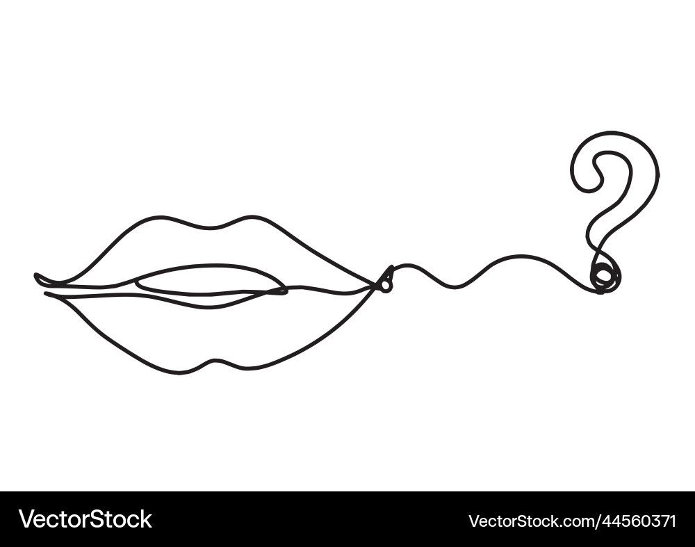 Woman lips with question mark as line drawing Vector Image
