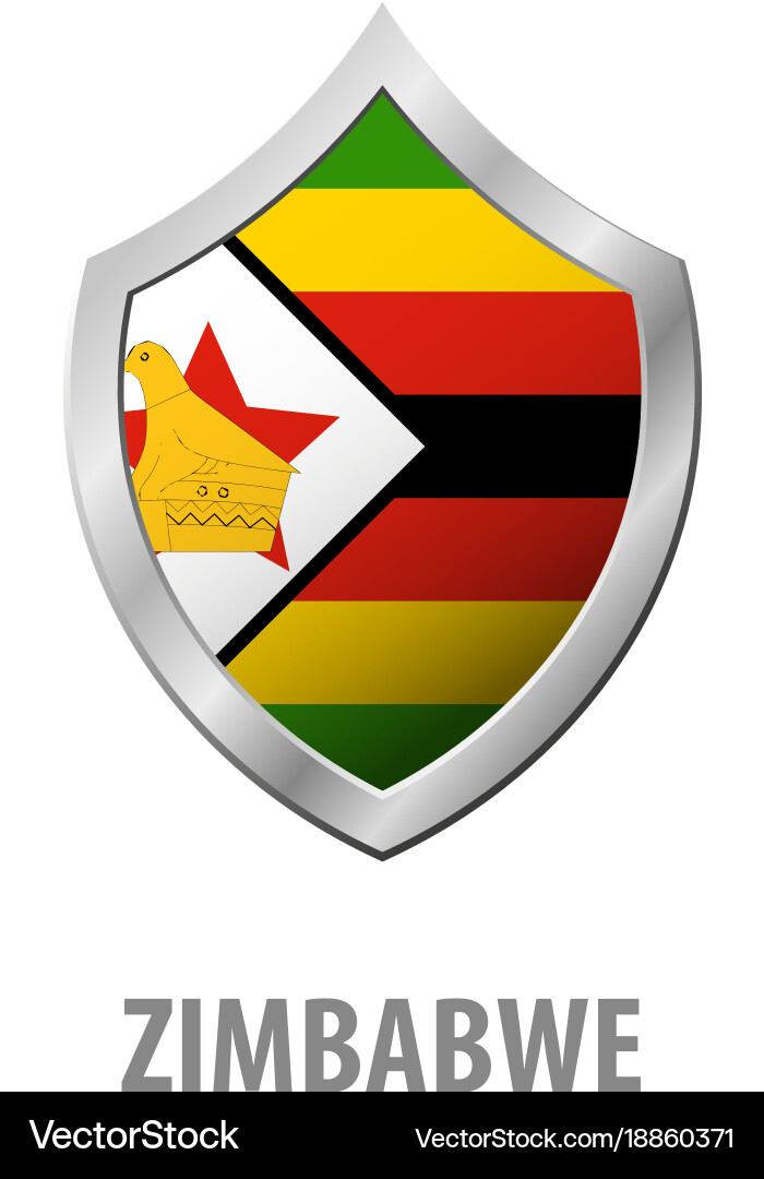 Zimbabwe flag on metal shiny shield Royalty Free Vector