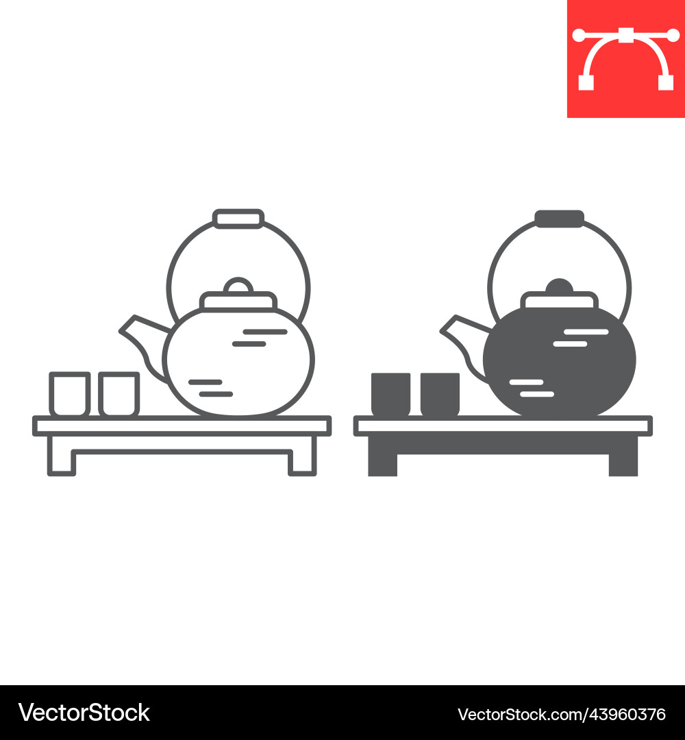 Chinese tea ceremony line and glyph icon Vector Image
