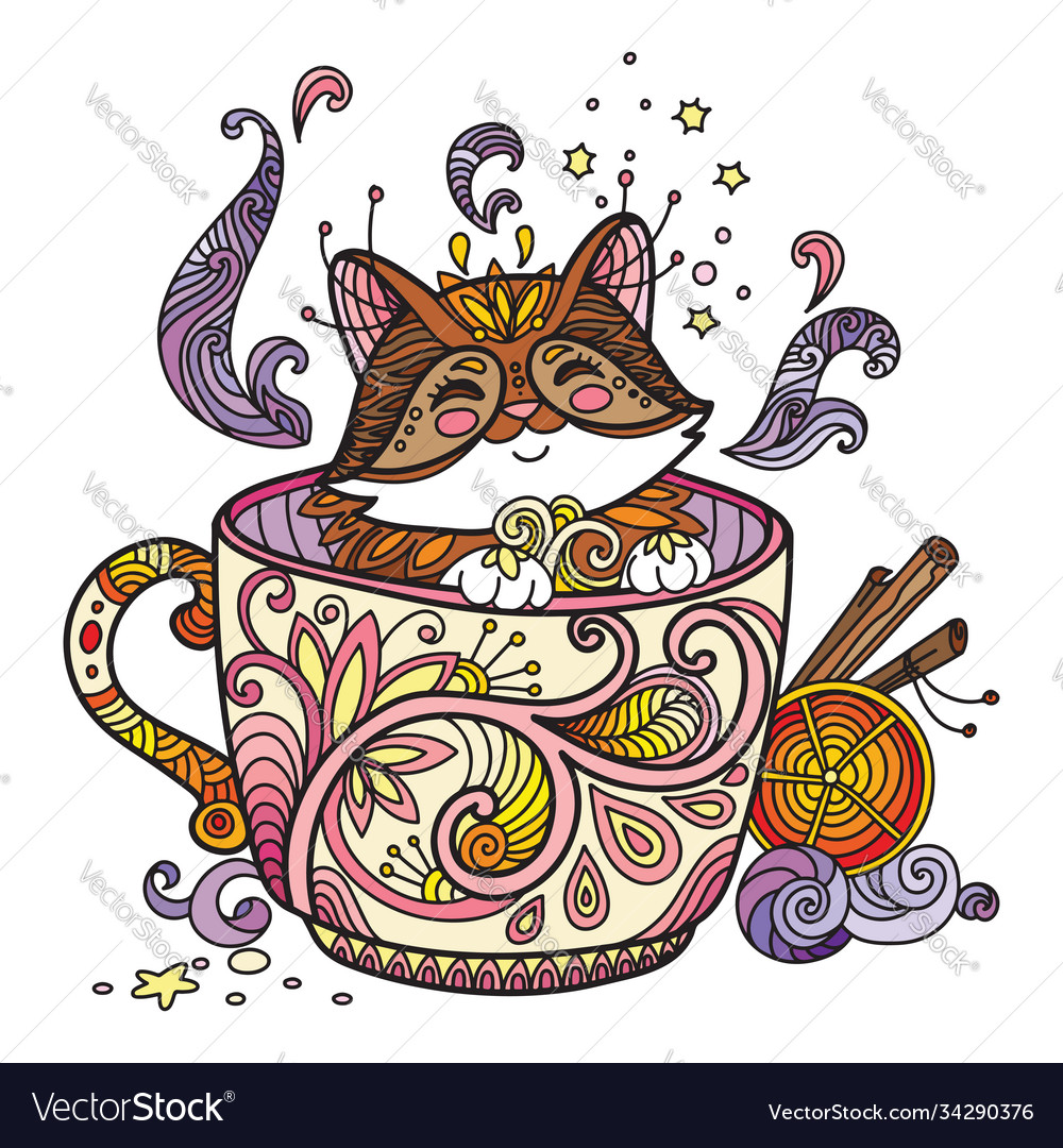 Colored kawaii cute cat in a cup Royalty Free Vector Image