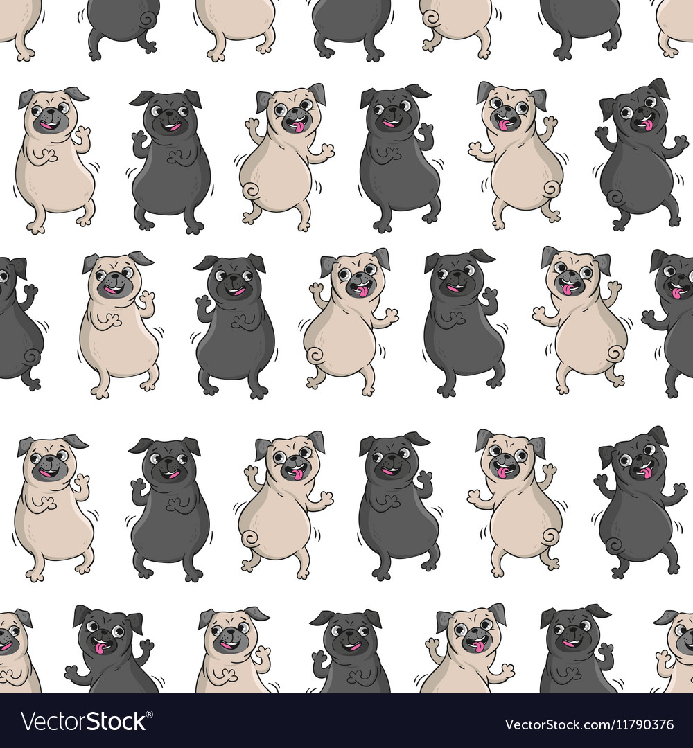 Dancing pugs seamless pattern Royalty Free Vector Image