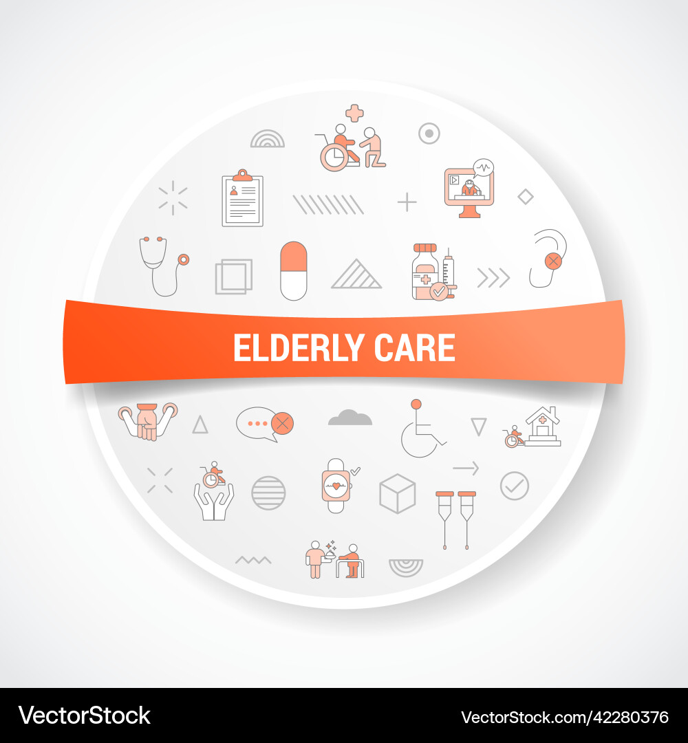 Elderly care concept with icon concept with round Vector Image