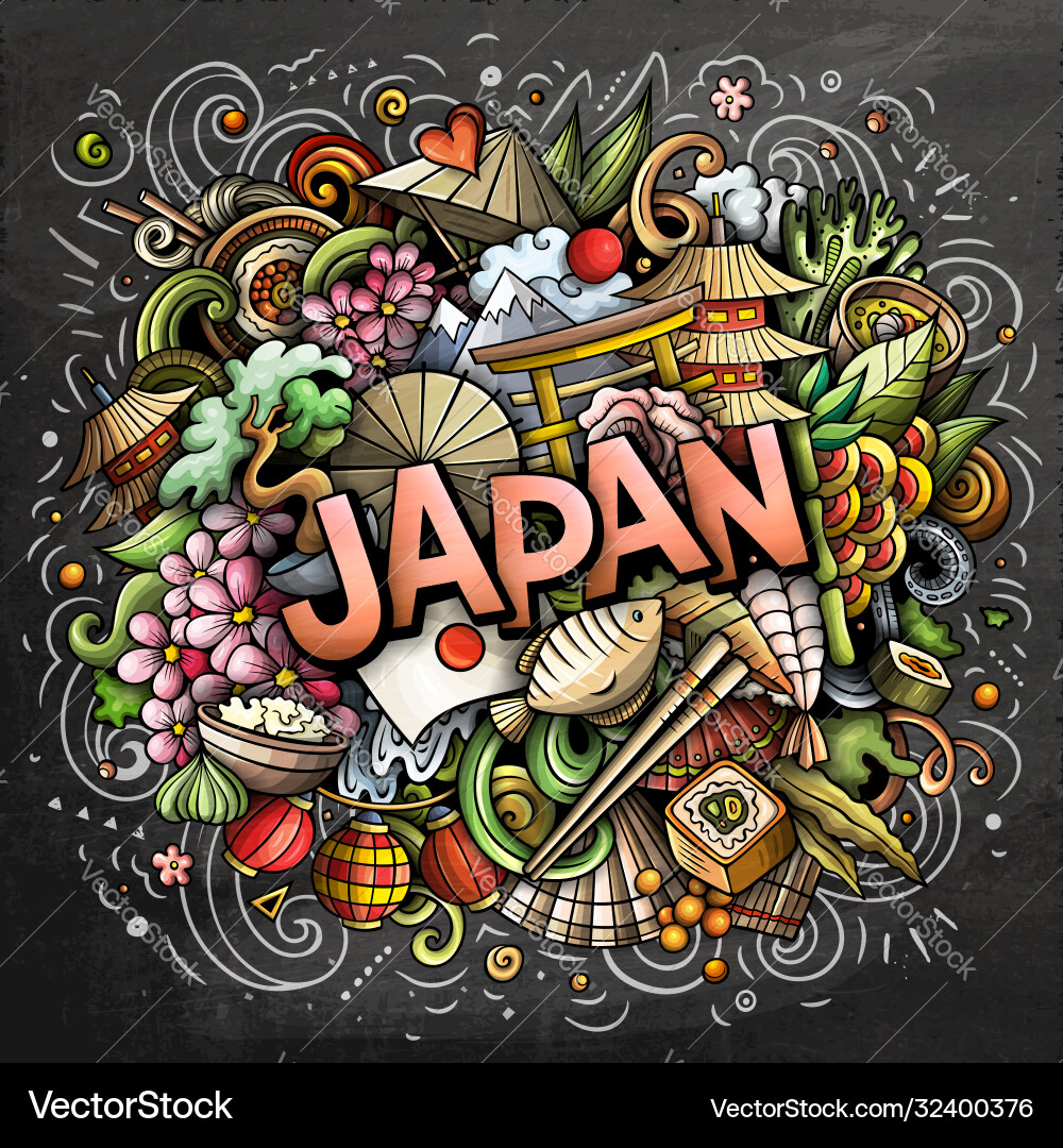 Japan hand drawn cartoon doodles Royalty Free Vector Image
