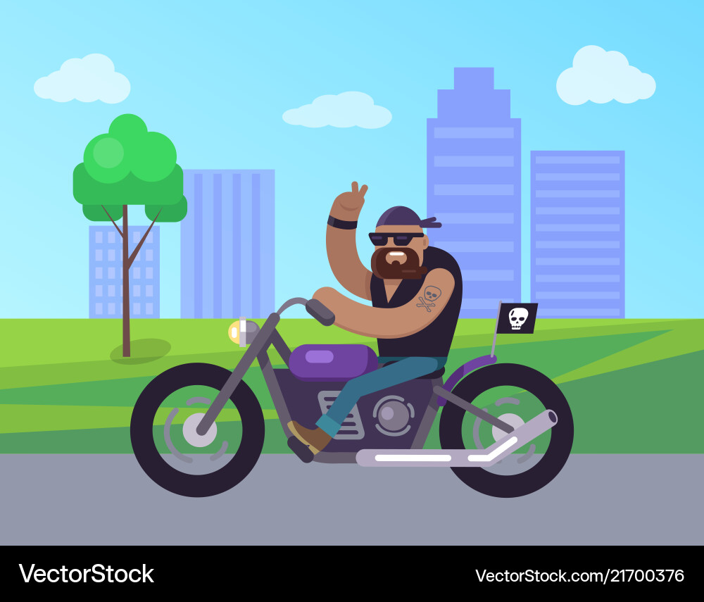 Motorcycle man riding in city Royalty Free Vector Image