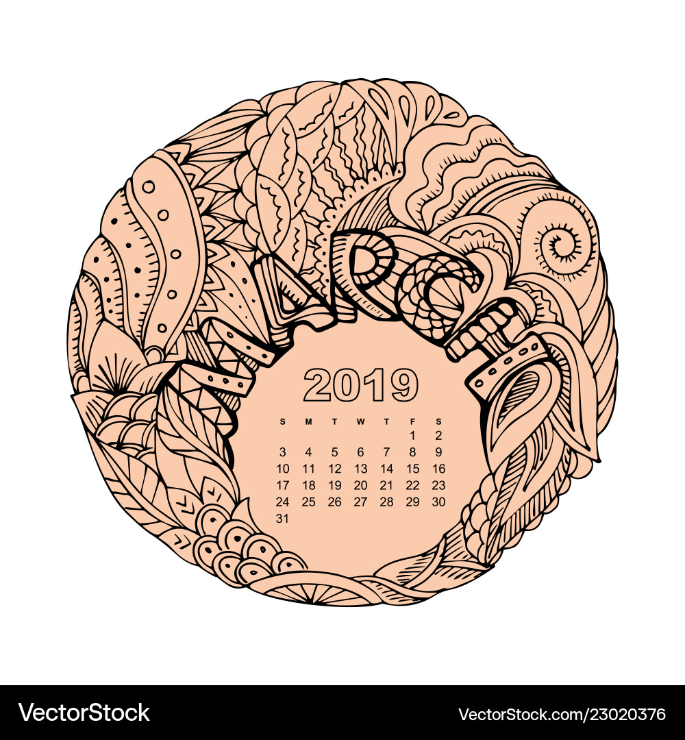 New year calendar grid with lettering march Vector Image