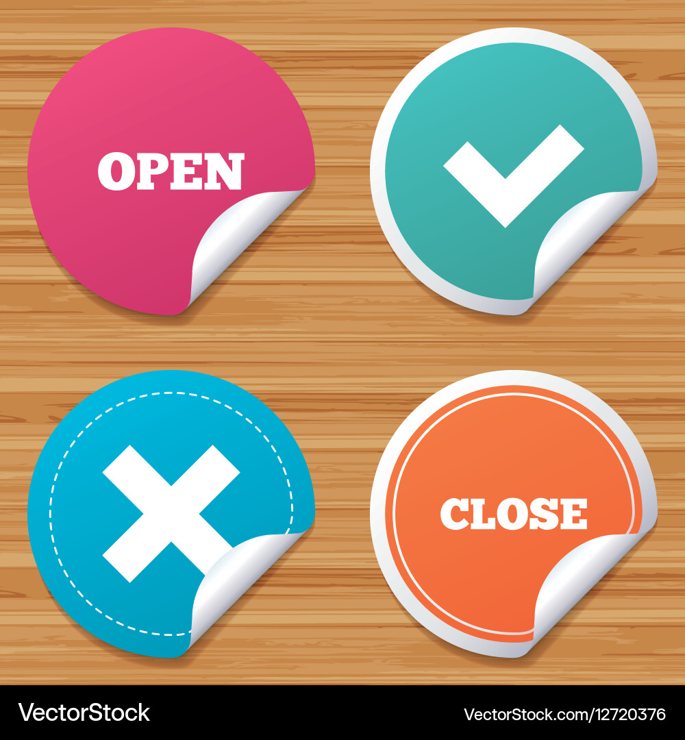 Open and close icons check or tick delete sign Vector Image
