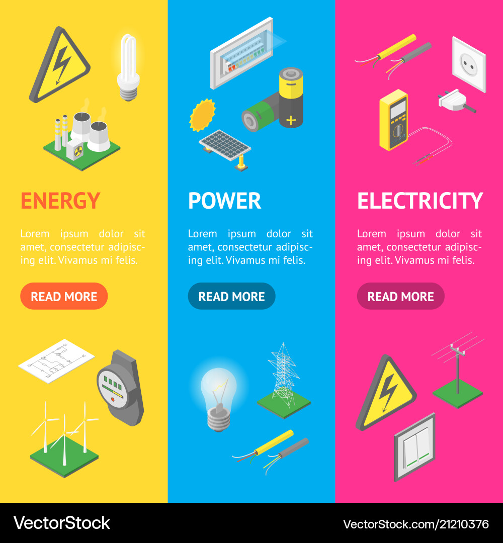 Power signs icons set isometric view Royalty Free Vector