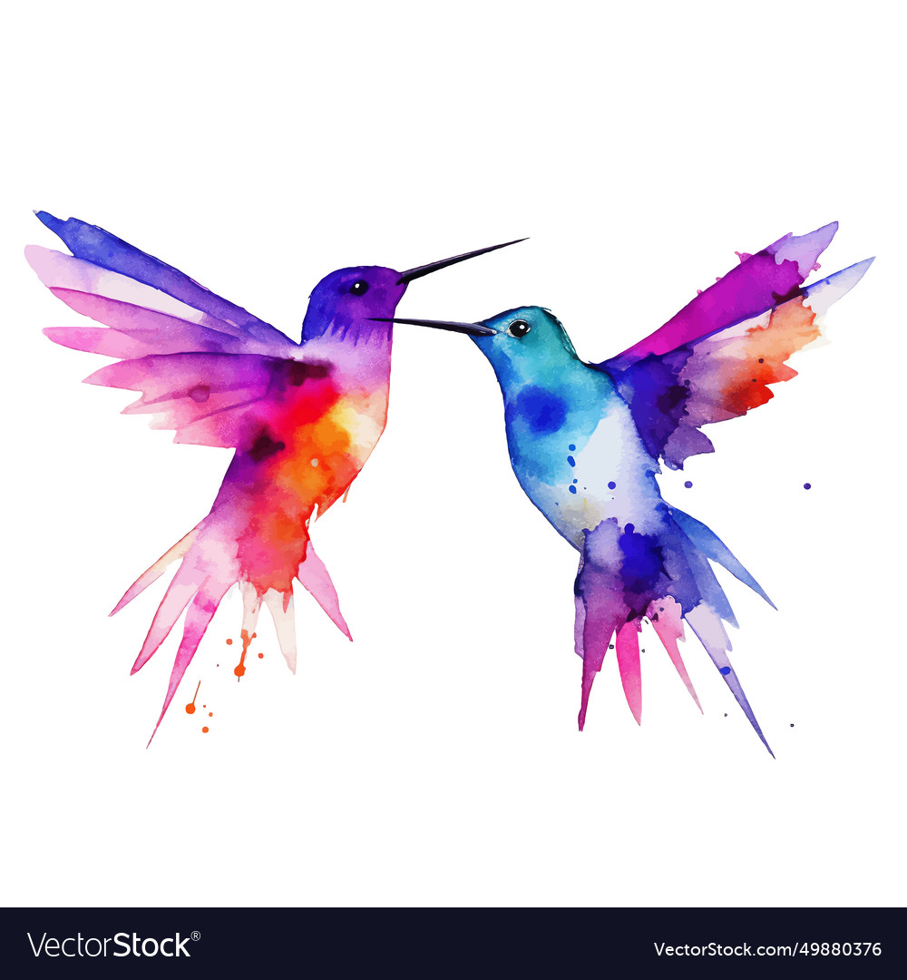 Watercolor flying hummingbirds print Royalty Free Vector