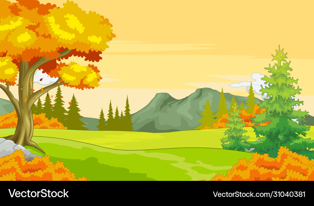 Autumn landscape forest view cartoon Royalty Free Vector