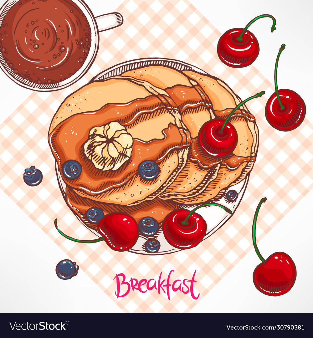 Breakfast pancakes with maple syrup Royalty Free Vector
