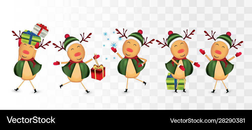 Collection christmas reindeer isolated Royalty Free Vector