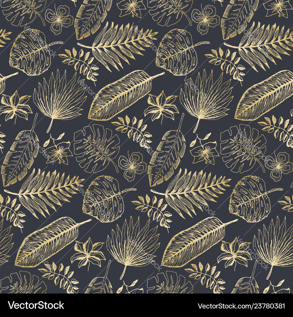 Elegant pattern with golden tropical leaves Vector Image