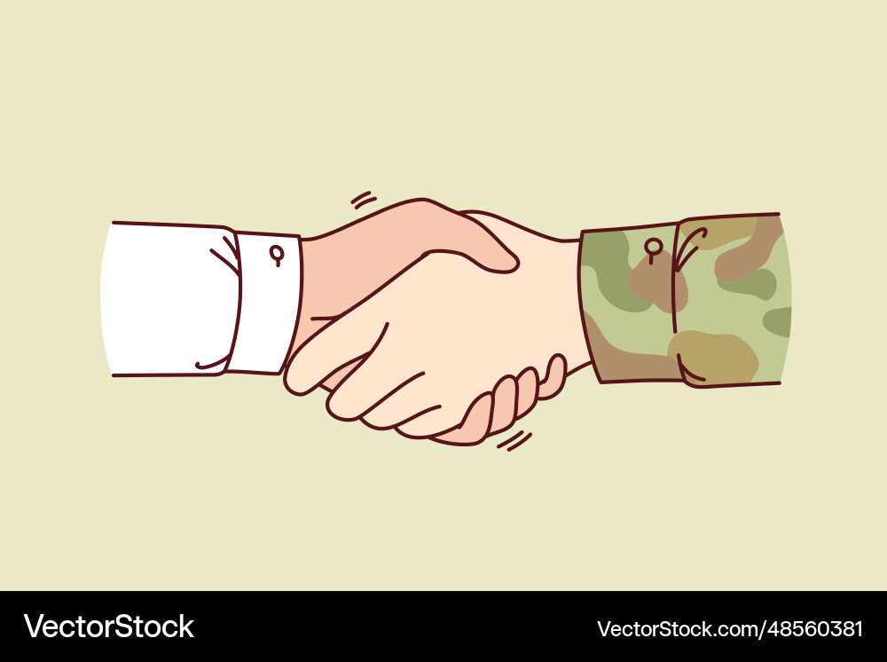 Handshake between soldier and civilian symbolizing