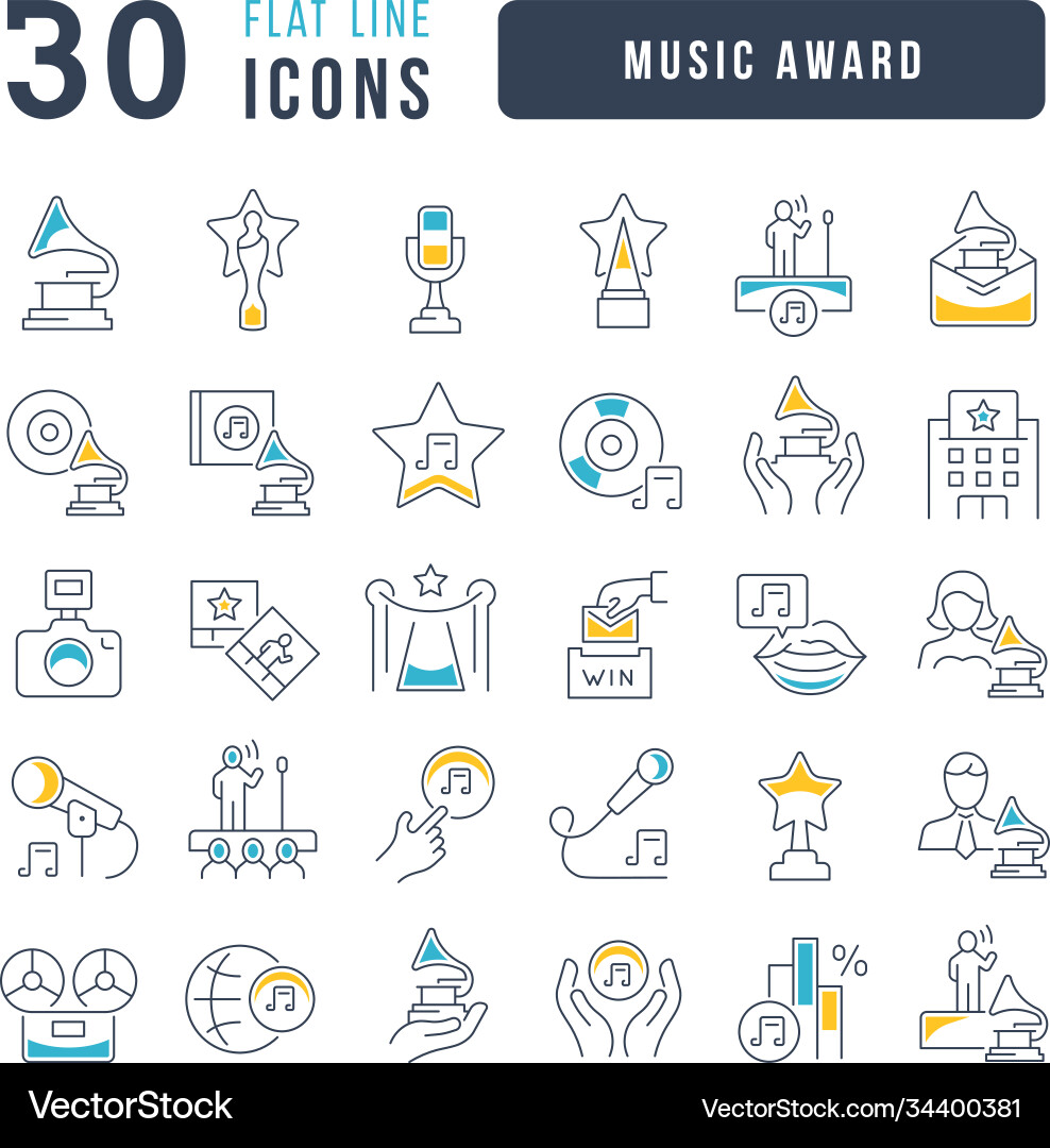 Line icons music award Royalty Free Vector Image