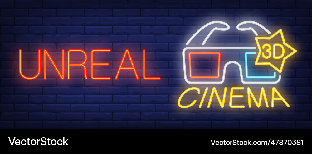 Unreal 3d cinema neon sign Royalty Free Vector Image