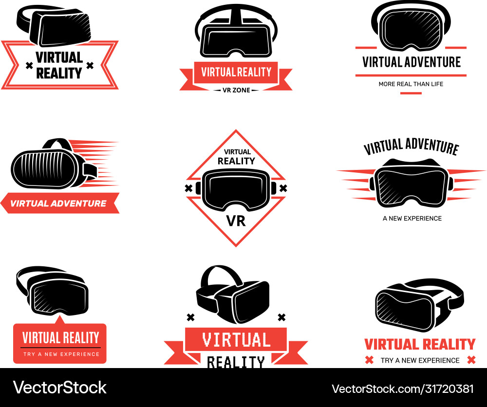 Vr helmet logo badges set for gamers future Vector Image