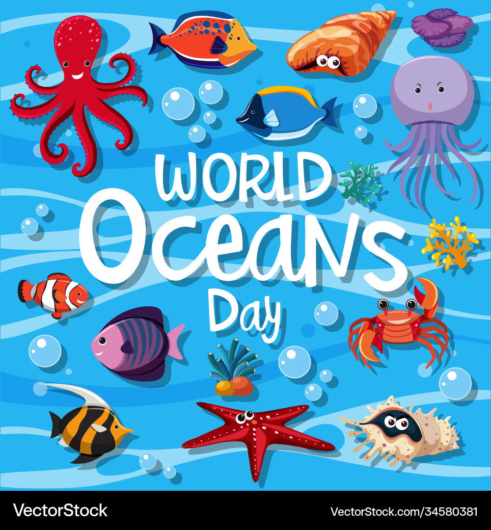World oceans day logo or banner with different Vector Image