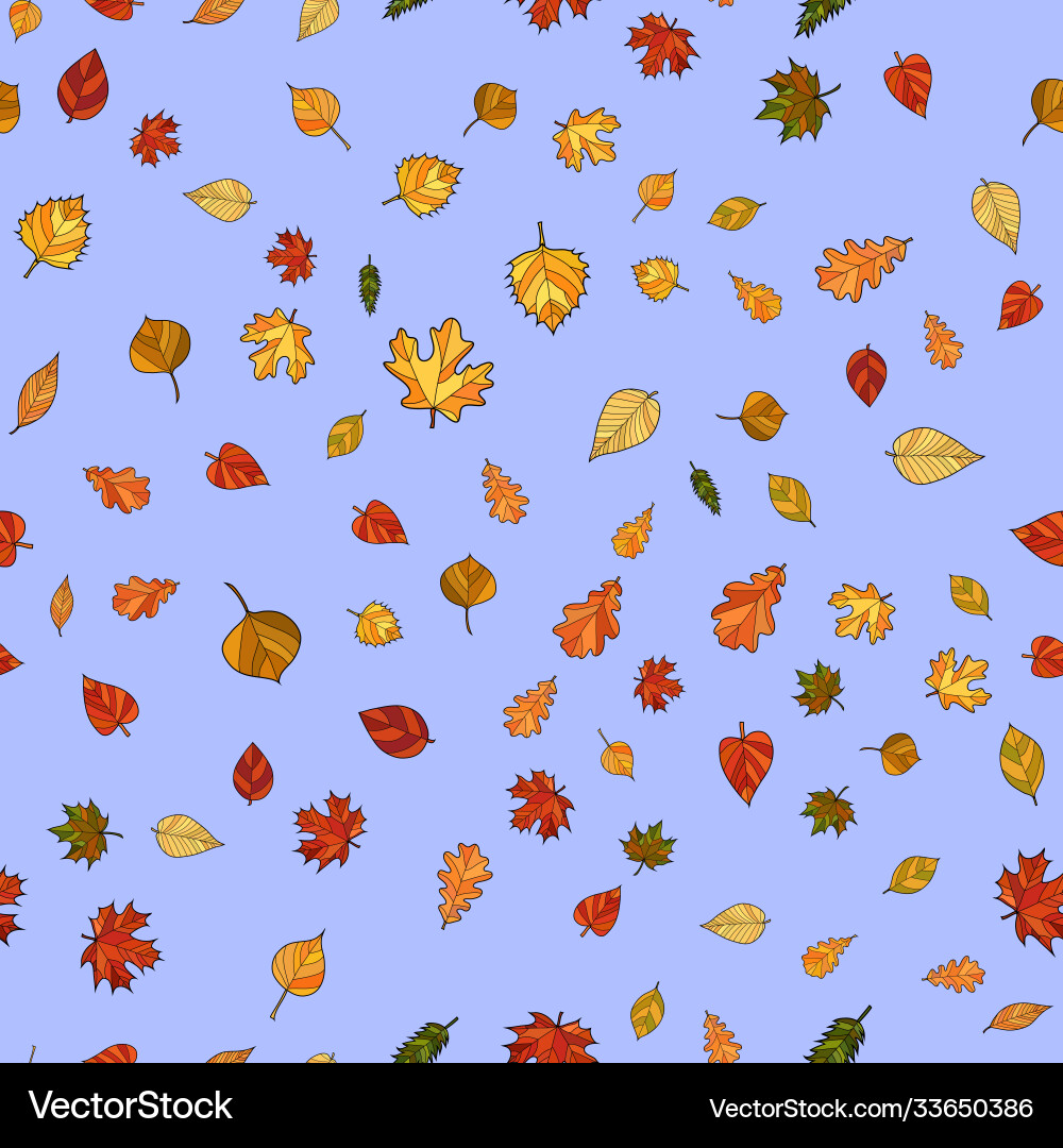 Abstract doodle autumn leaves seamless Royalty Free Vector