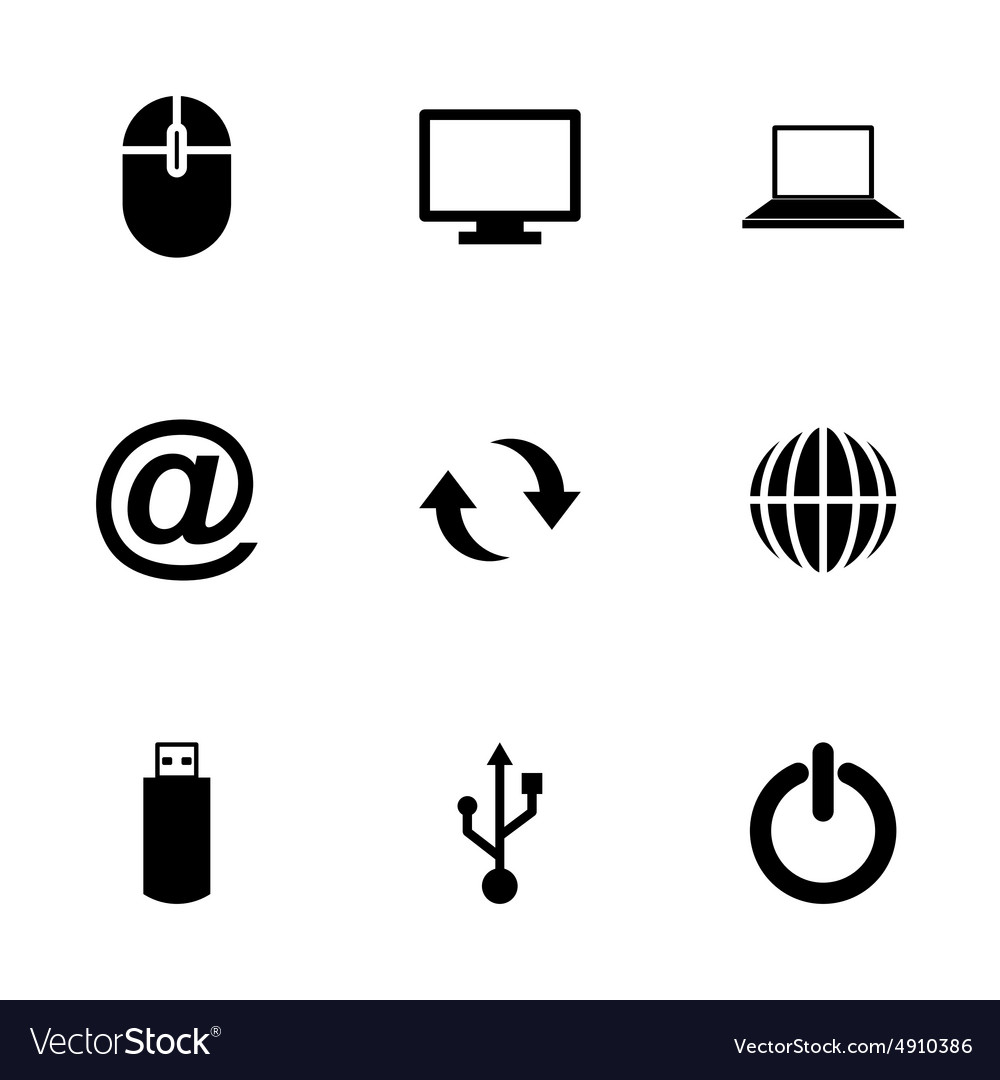 Black computer icon set Royalty Free Vector Image