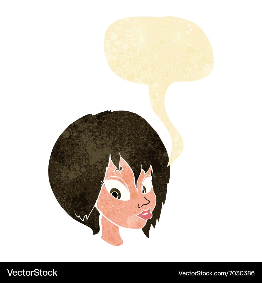 Cartoon pretty female face pouting with speech Vector Image