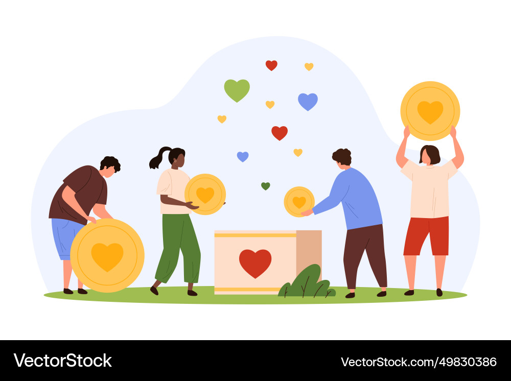 Charity foundation tiny people give money donate Vector Image