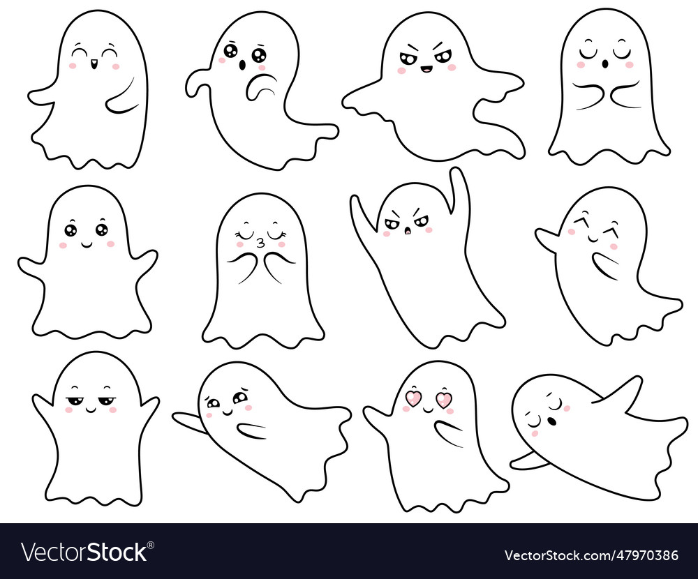 Cute kawaii ghost spooky halloween ghosts smiling Vector Image