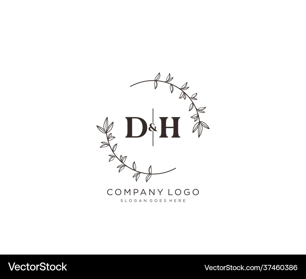Initial dh letters beautiful floral feminine Vector Image