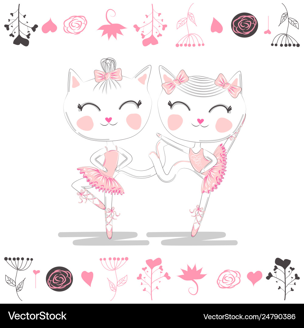 Love ballet doodle cute dancing ballet cat Vector Image