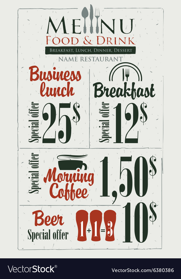 Menu for restaurant Royalty Free Vector Image - VectorStock