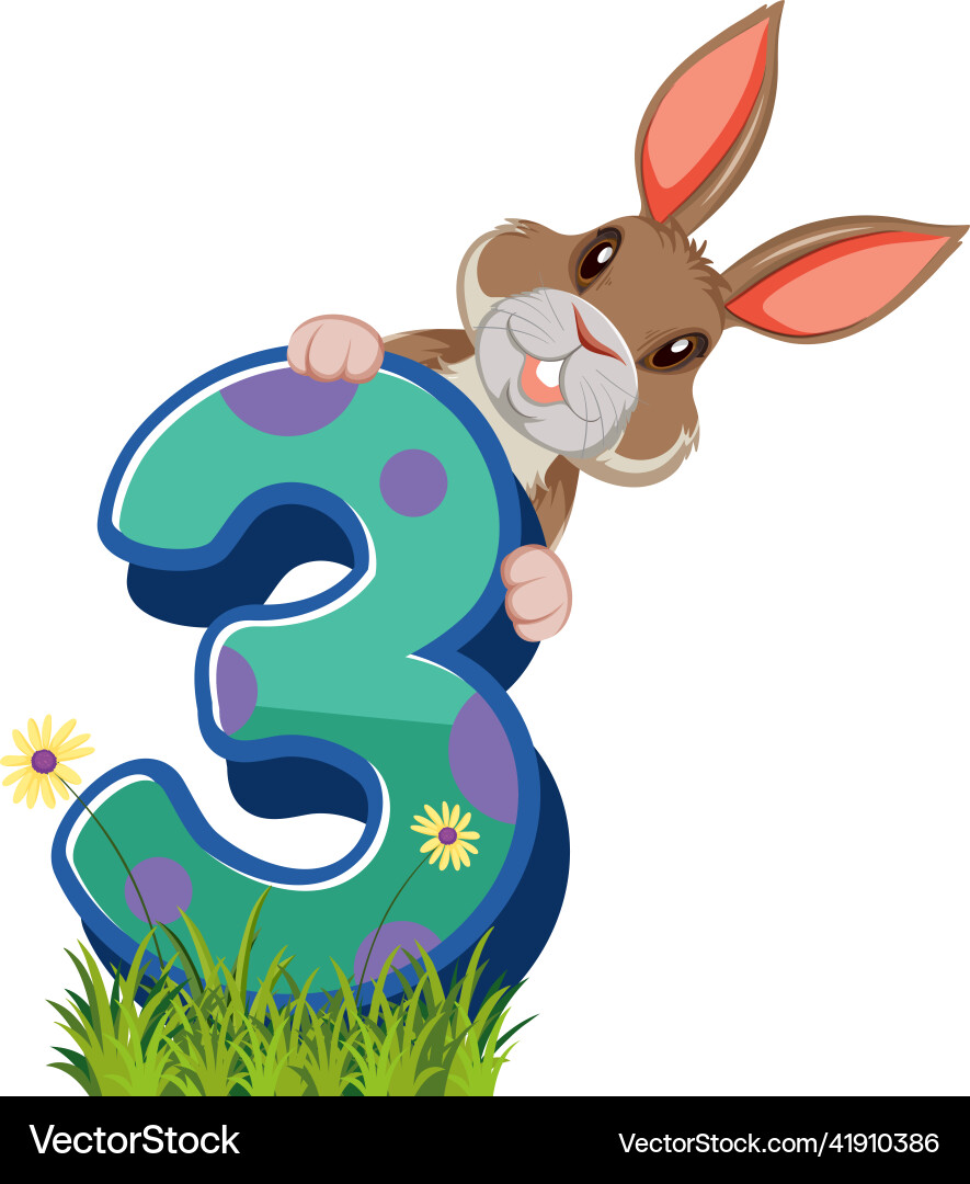 Rabbit holding the number character isolated Vector Image