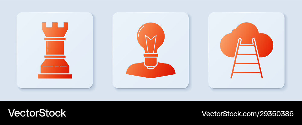 Set human head with lamp bulb business strategy Vector Image