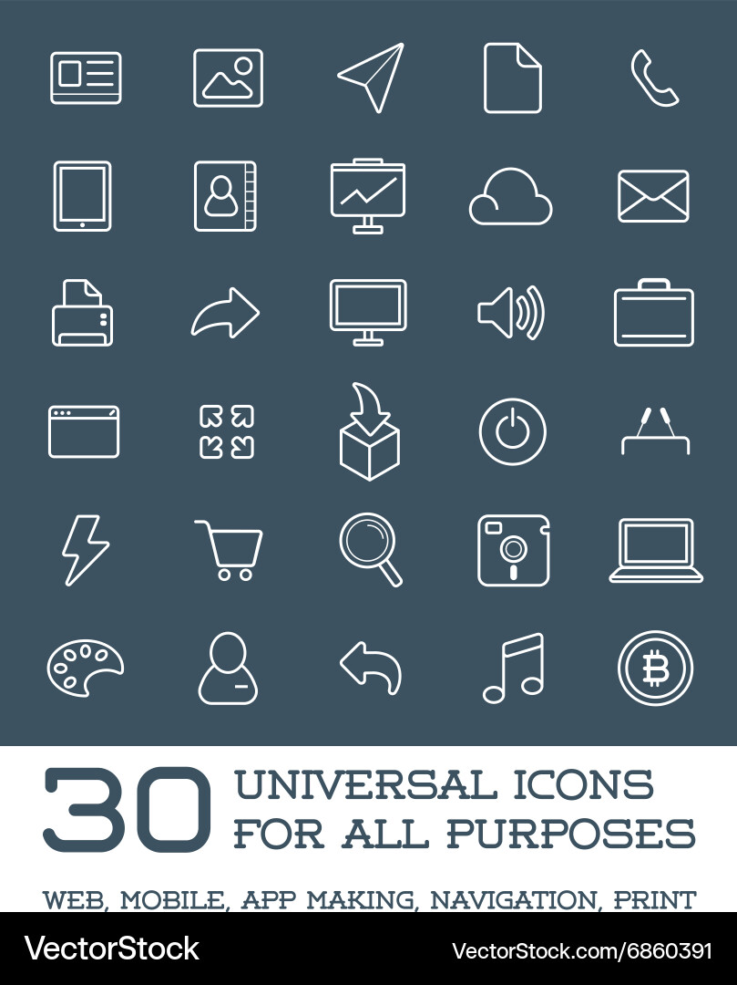 30 universal icons set for all purposes web mobile