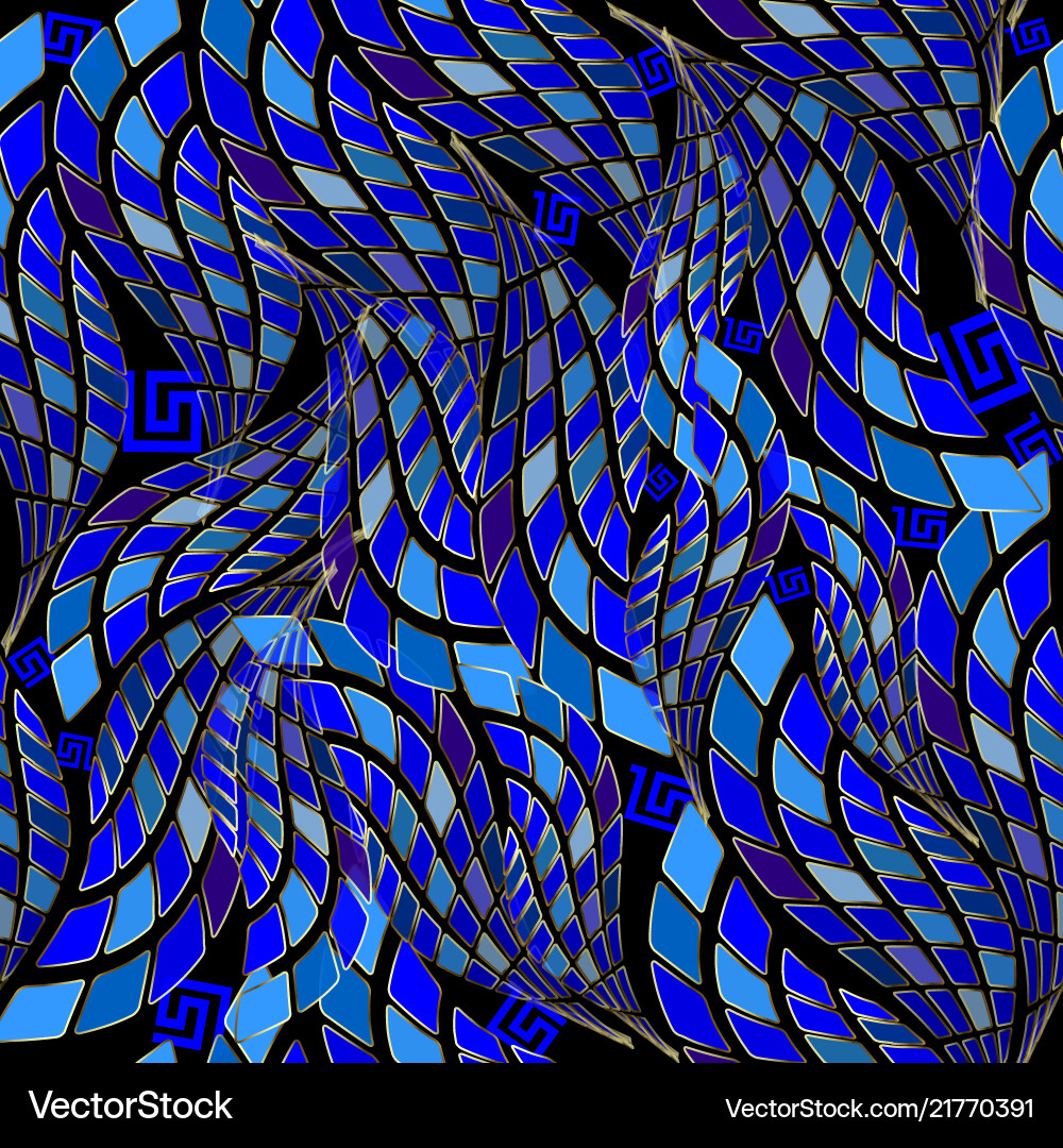 3d bright blue modern greek key meander seamless Vector Image