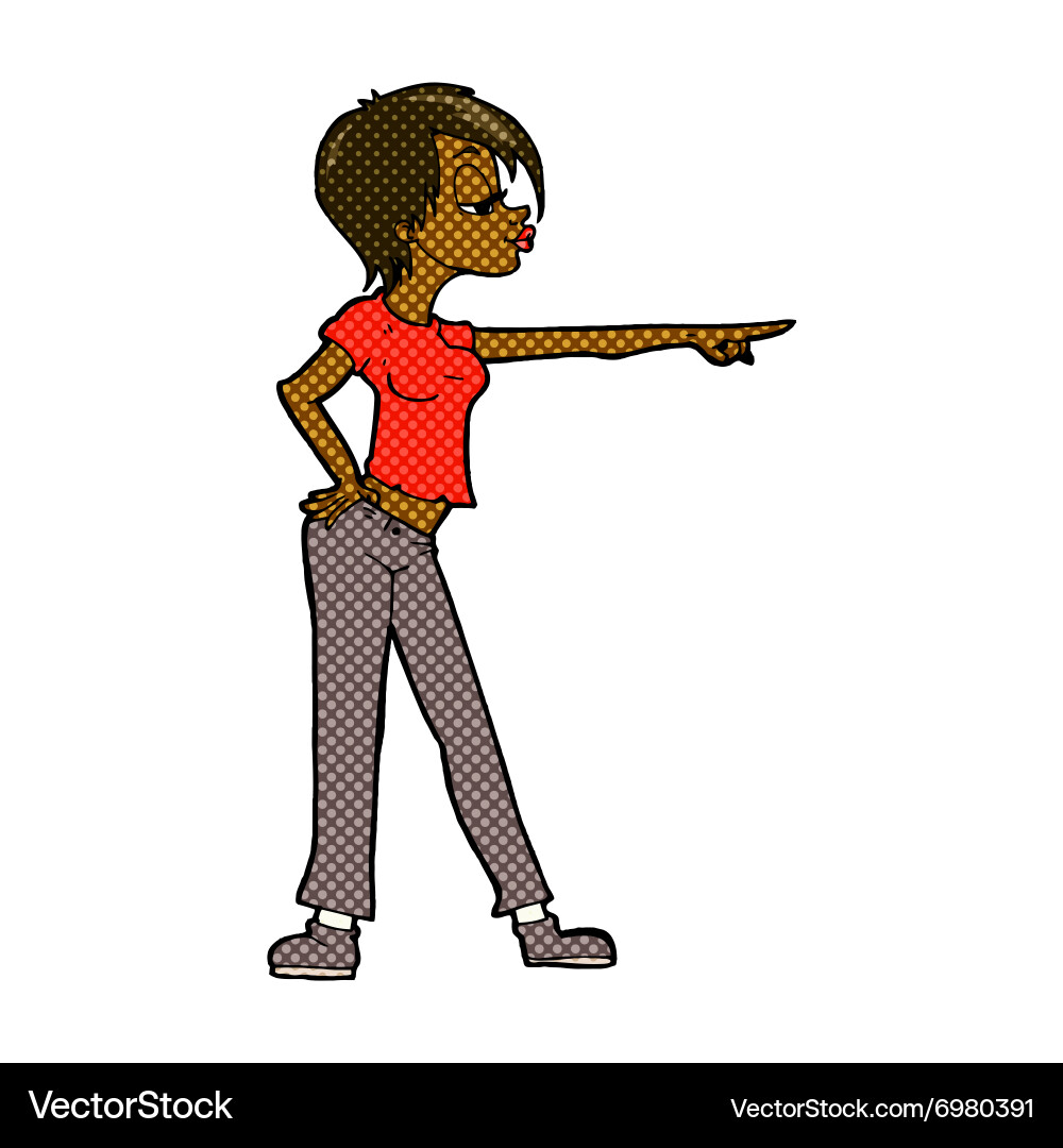 Comic cartoon hip woman pointing Royalty Free Vector Image