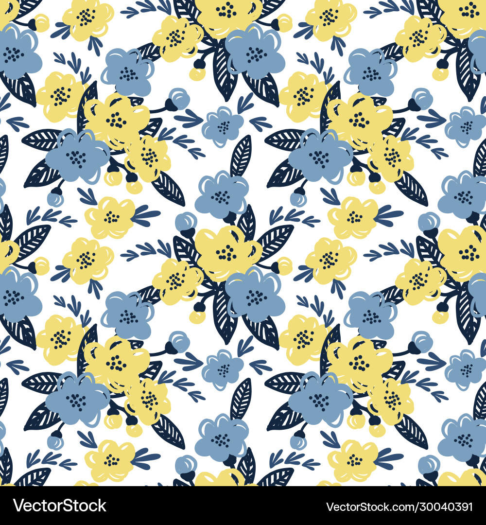 Cute floral seamless pattern yellow and blue Vector Image