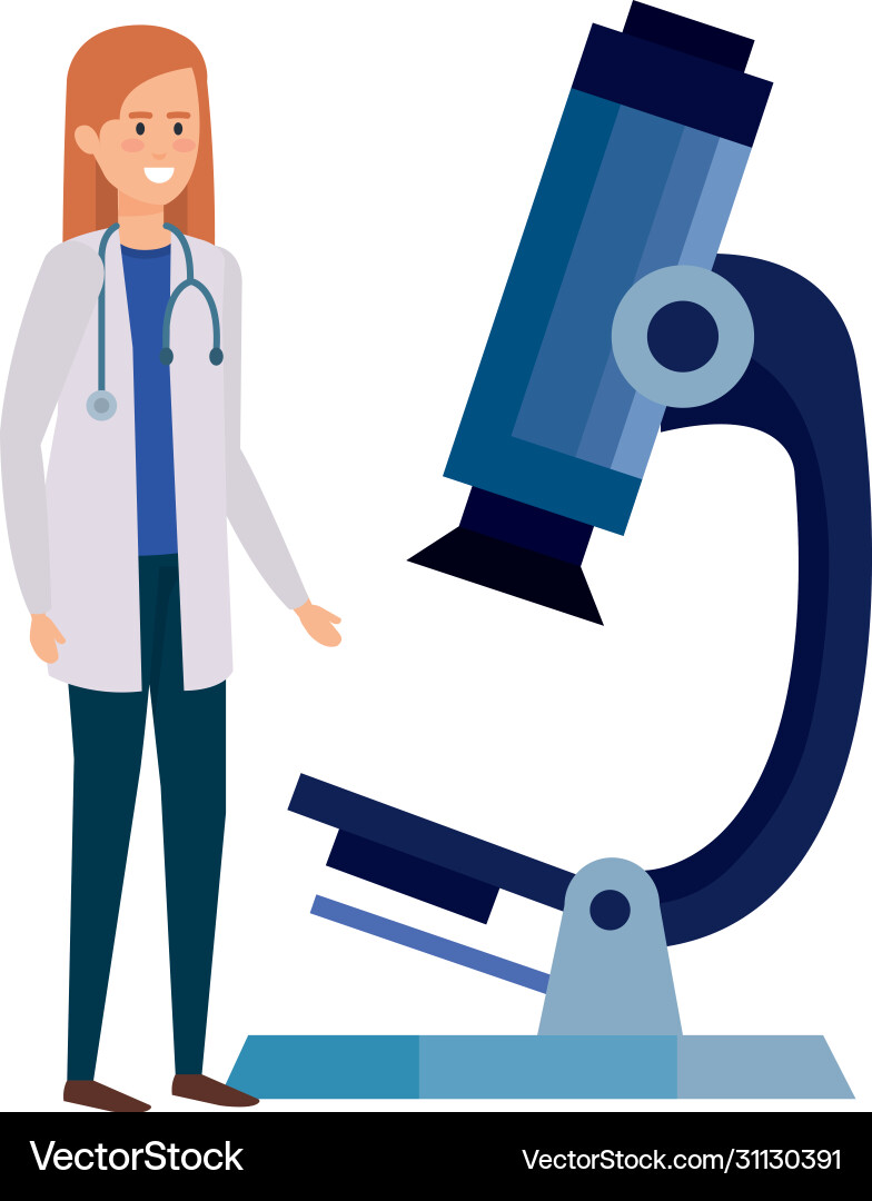 Doctor female with microscope isolated icon Vector Image