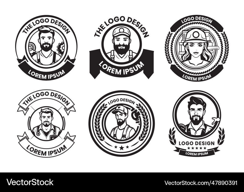Mechanic or engineer logo in flat line art style Vector Image
