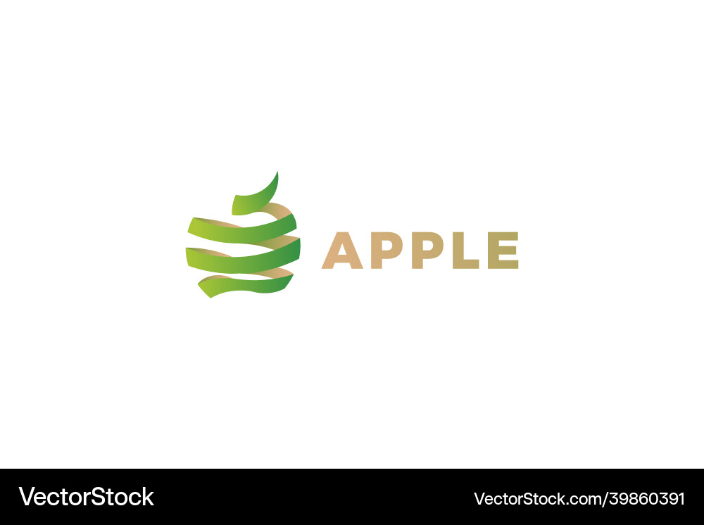 Modern and creative ribbon shape green apple logo Vector Image
