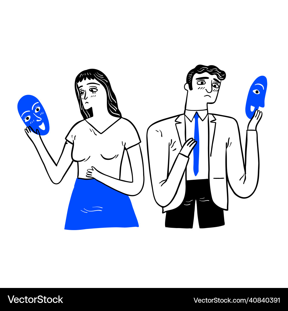 People covering their faces with masks expressing Vector Image
