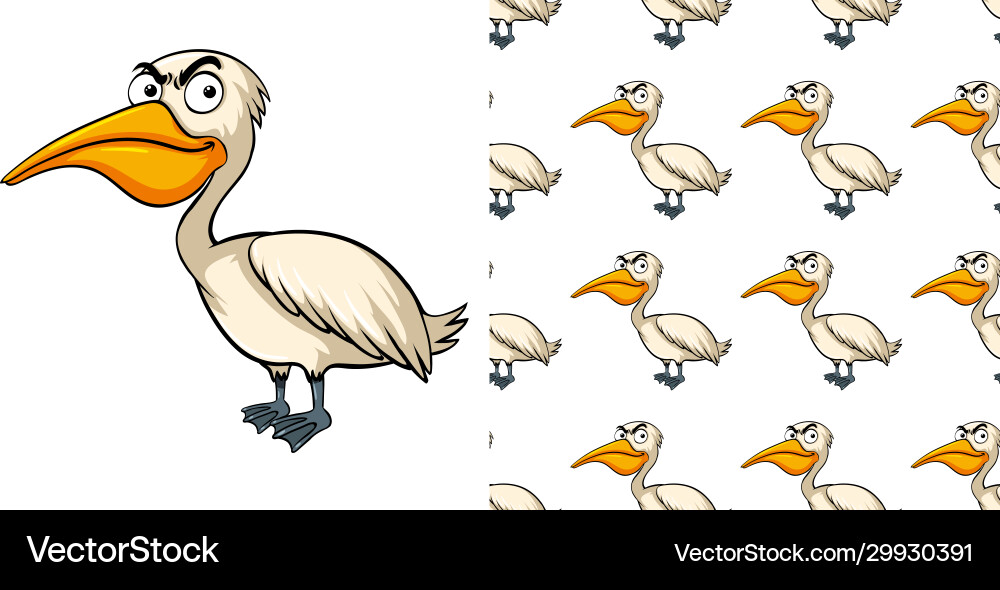 Seamless background design with angry pelican Vector Image