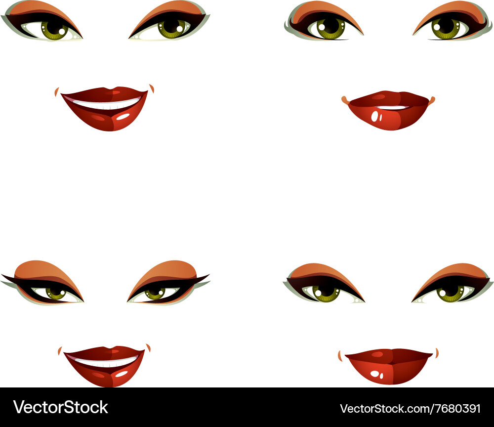 Set beautiful female visage with stylish makeup Vector Image
