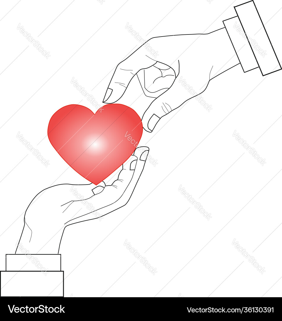Two hands sharing a red heart as symbol love Vector Image