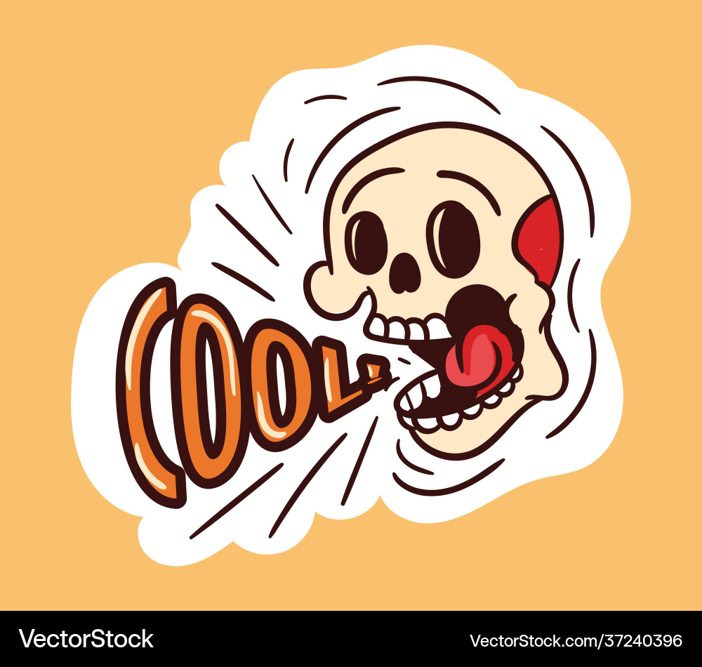 Colorful screaming skull sticker with cool Vector Image