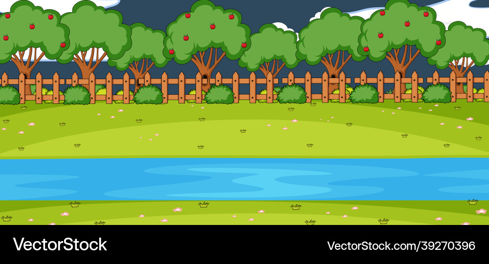 Empty park landscape scene at night with many Vector Image