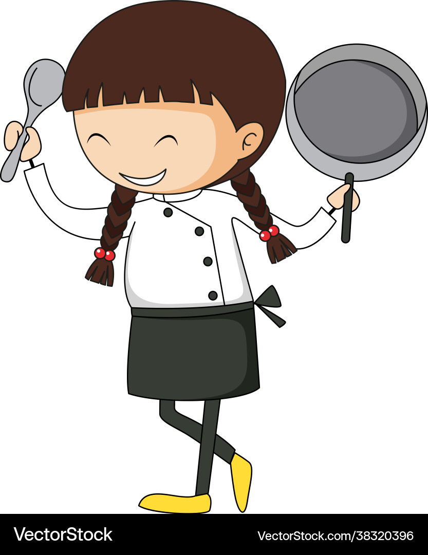 Little chef holding kitchen equipment cartoon Vector Image