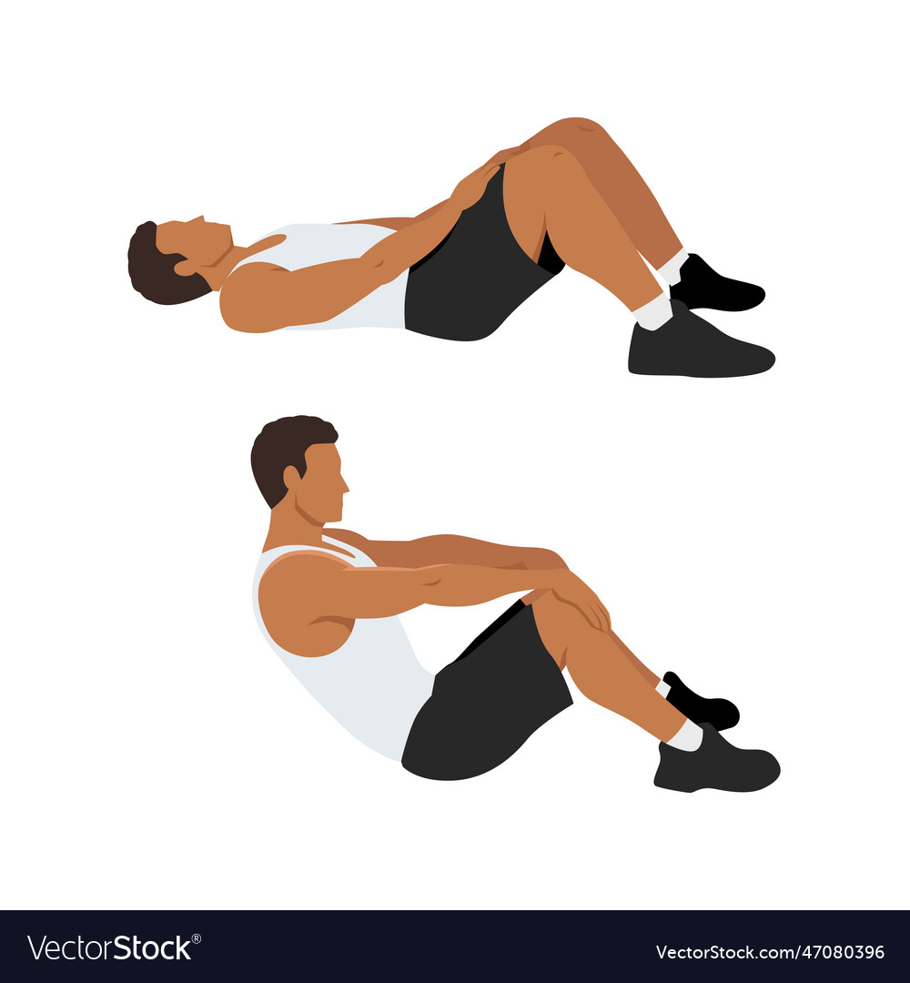 Man Doing Modified Crunches Abdominals Exercise Vector Image