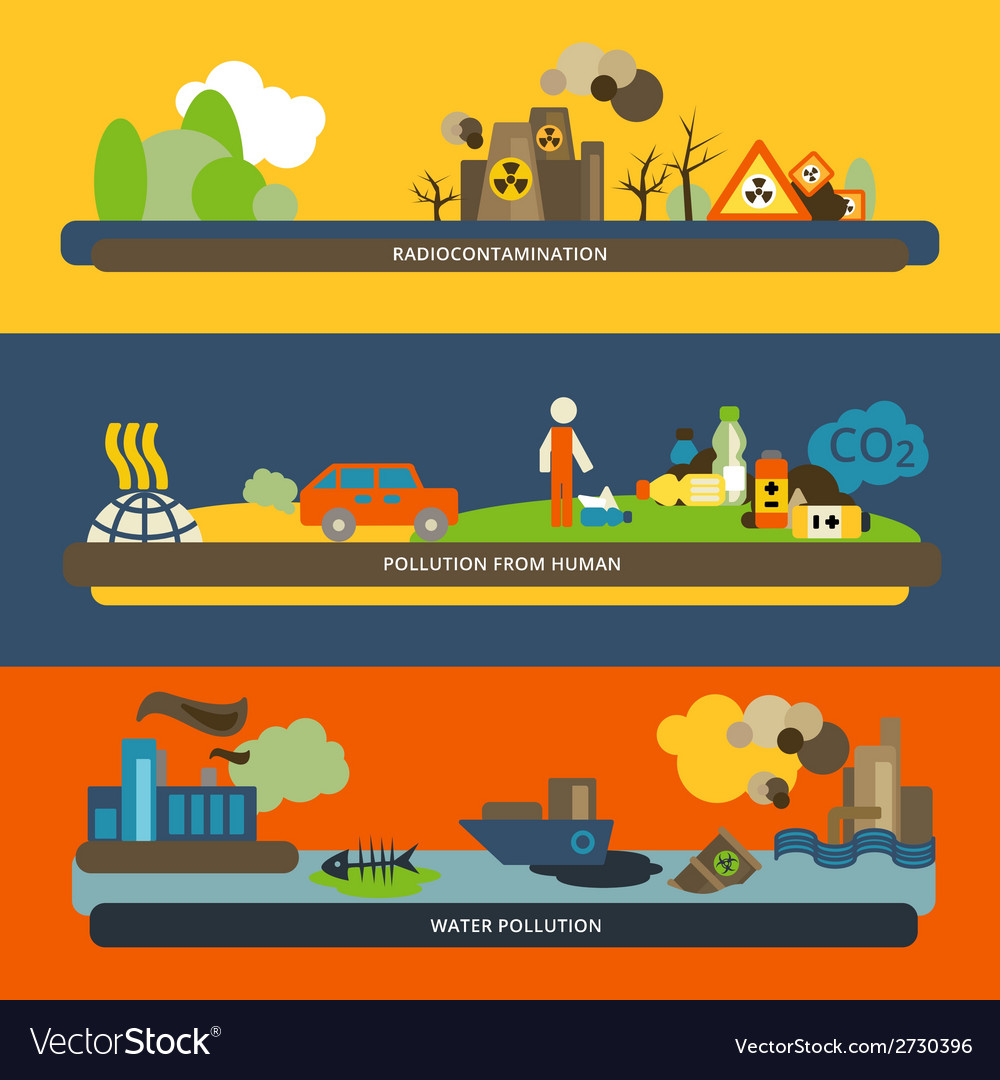 Pollution flat banners Royalty Free Vector Image