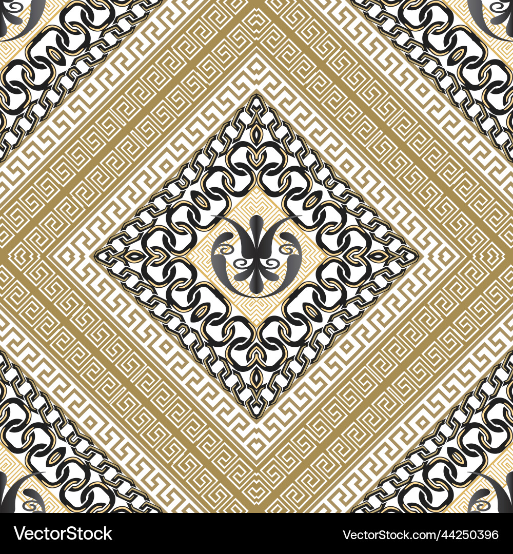 Rhombus frames greek golden seamless Royalty Free Vector