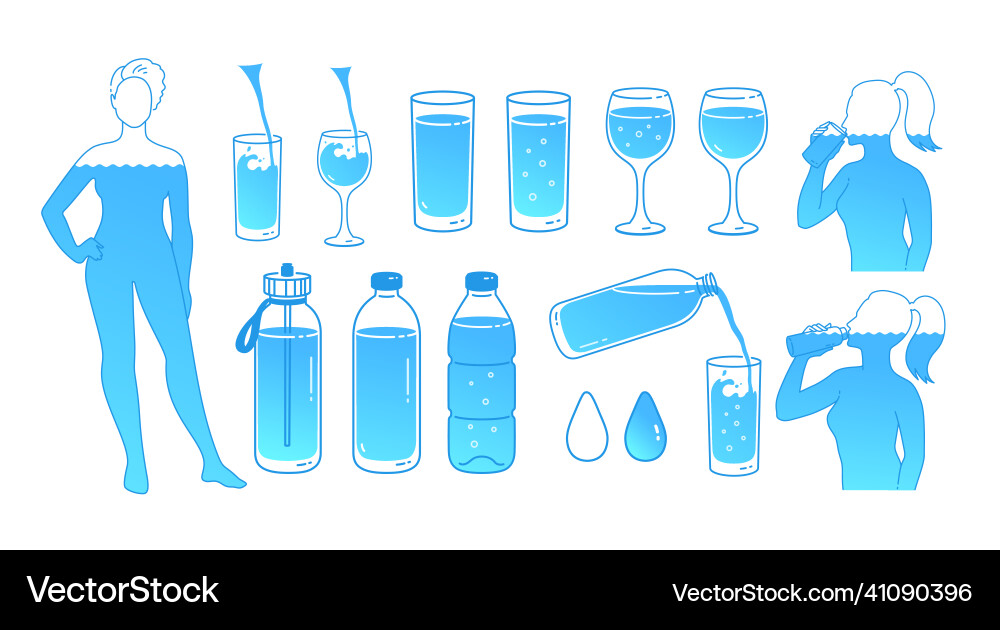 Set of water balance hydration concept Royalty Free Vector