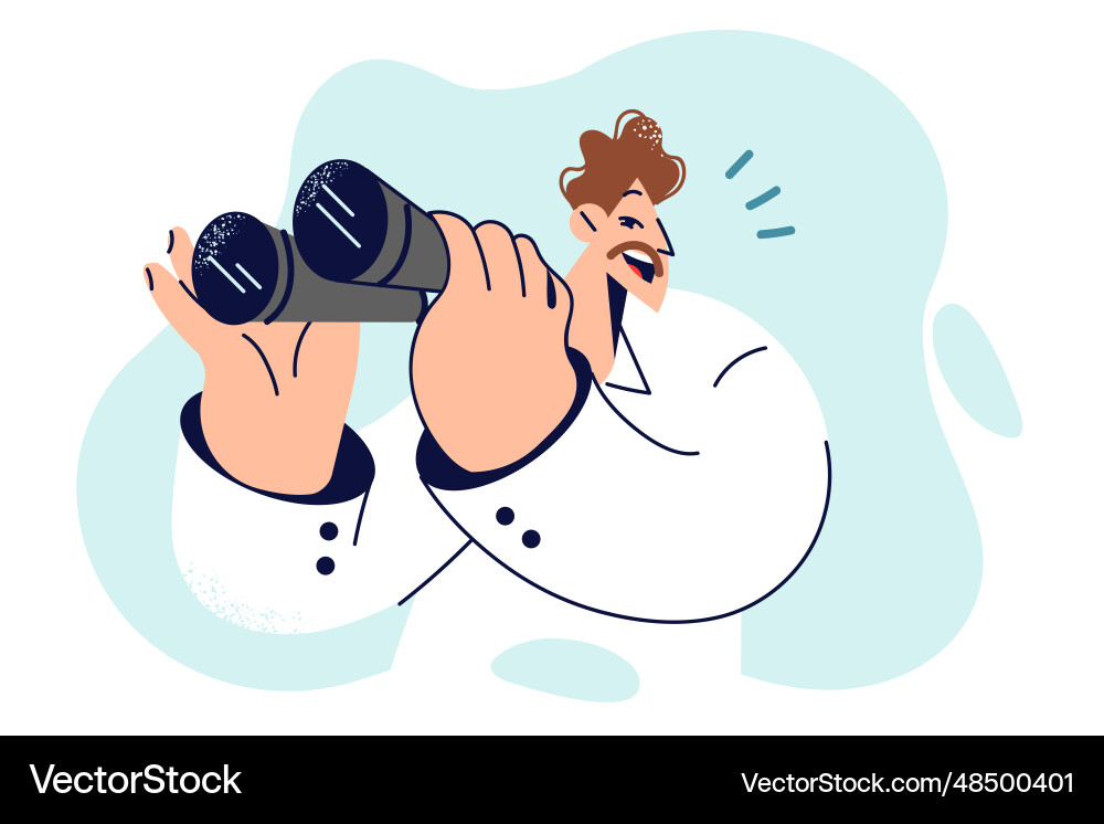Business man holds binoculars and looks Royalty Free Vector